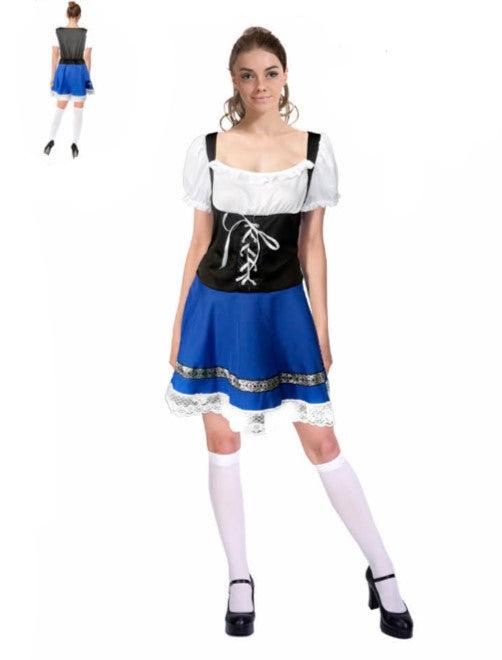 Adult Oktoberfest Bavarian Beer Girl Costume Blue Dirndl Dress 5131
