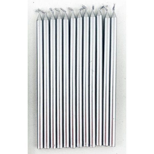 12pk Metallic Silver Slim Birthday Candles with Holders – Everything Party