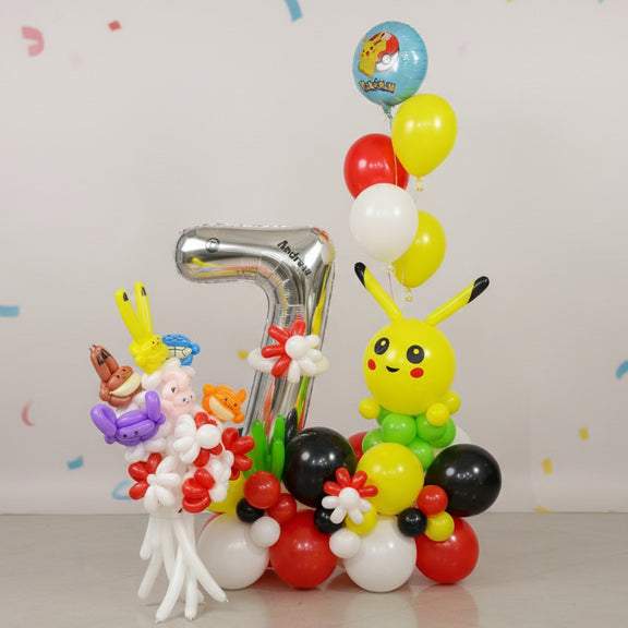 7th Birthday Pokemon Pikachu Theme Helium Balloon with Floor Arrangeme ...