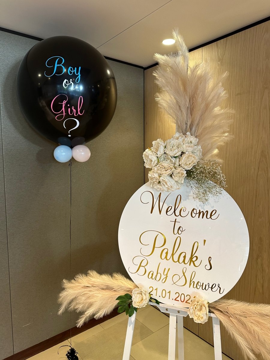 Baby Shower Balloon Garland on 2m White Acrylic Backdrop – Everything Party