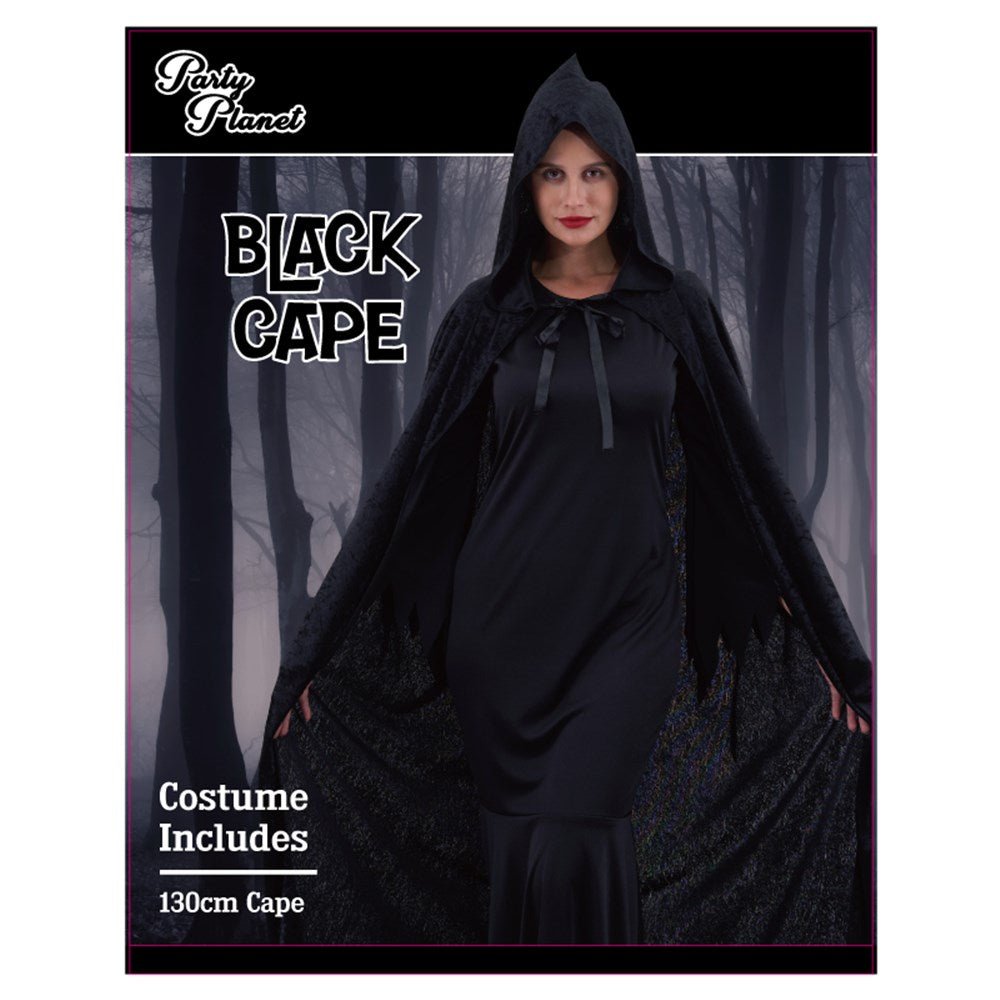 Black Hooded Cape – 130cm Adult Halloween Costume Accessory ...