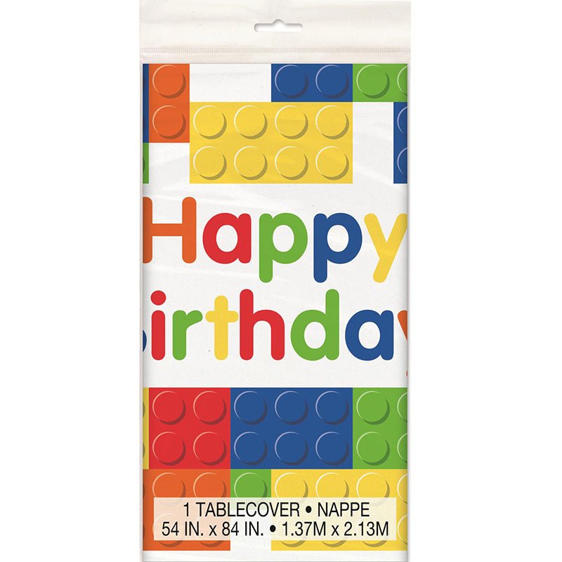 Building Blocks Happy Birthday Print Rectangular Plastic Tablecloth ...