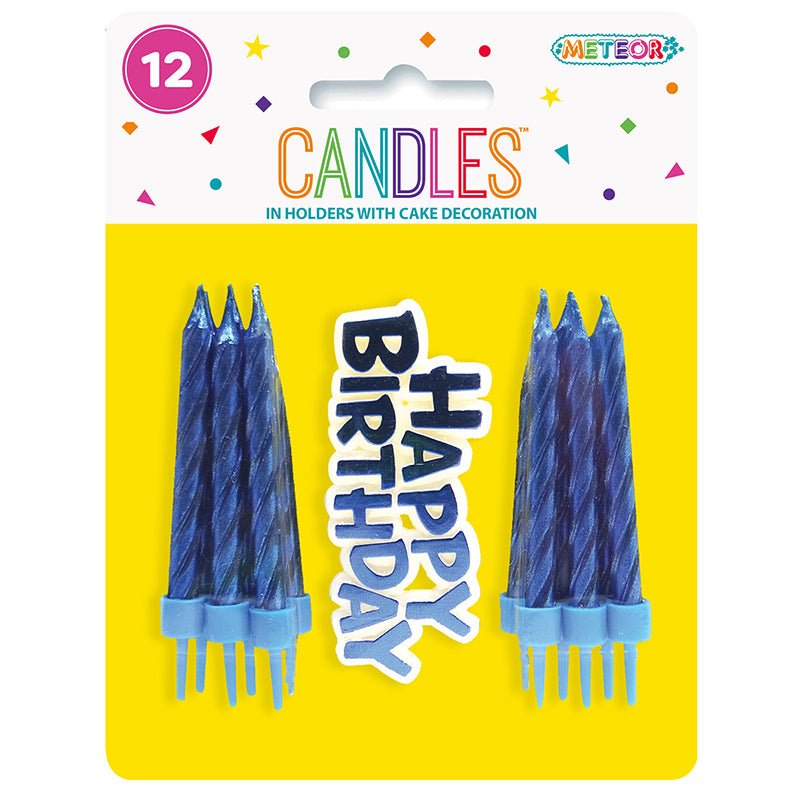 12pk Birthday Candles with Cake Decoration - Blue | Everything Party