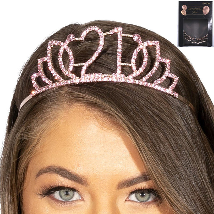 21st Birthday Metal Tiara with Diamante - Rose Gold | Everything Party