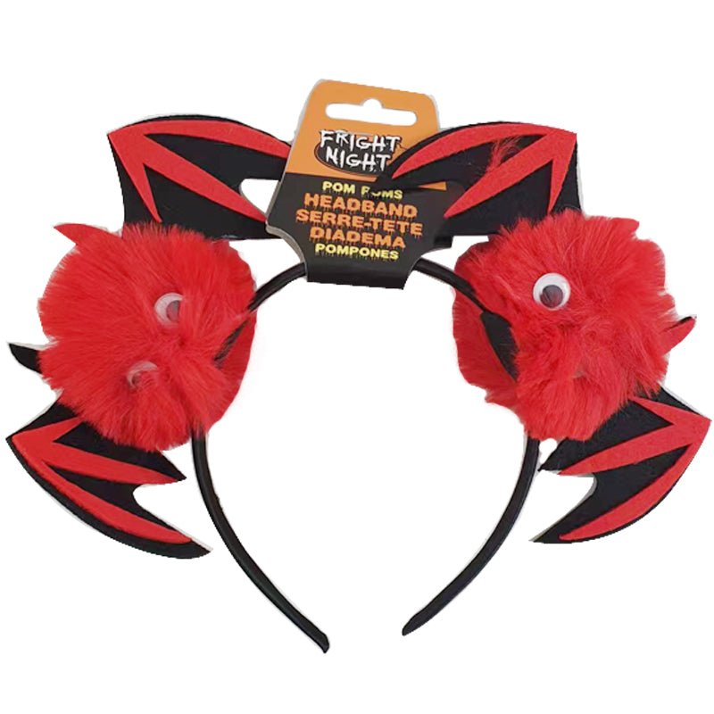 Halloween Devil Wings Headband – Red Pom Pom Costume Accessory ...