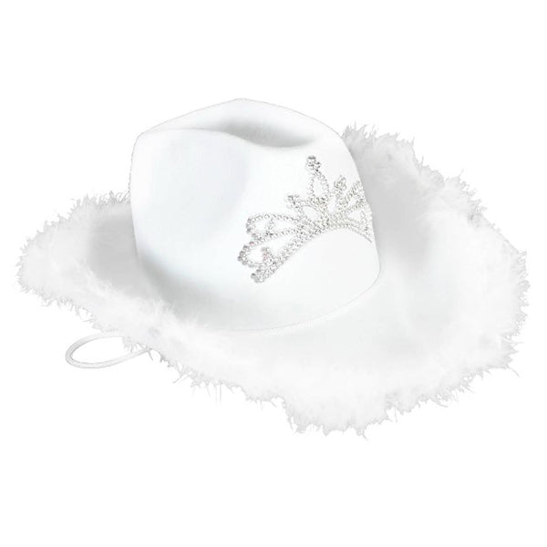 Pink Fluffy / White Fluffy Cowboy / Cowgirl Hat with Tiara – Everything ...